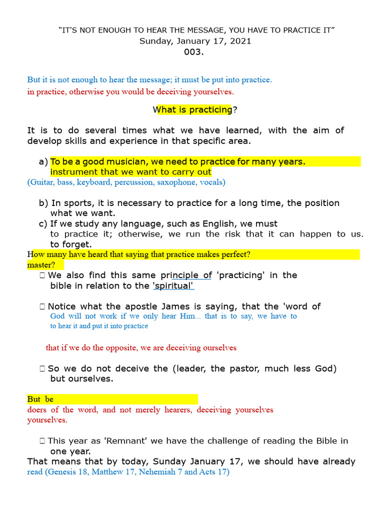 It's Not Enough To Hear The Message, You Have To Practice It | PDF ...