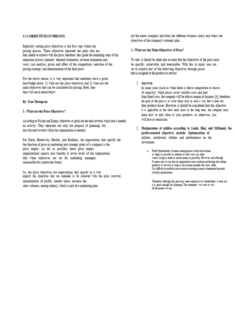 3.2.1. Objectives in Pricing | PDF | Pricing | Demand