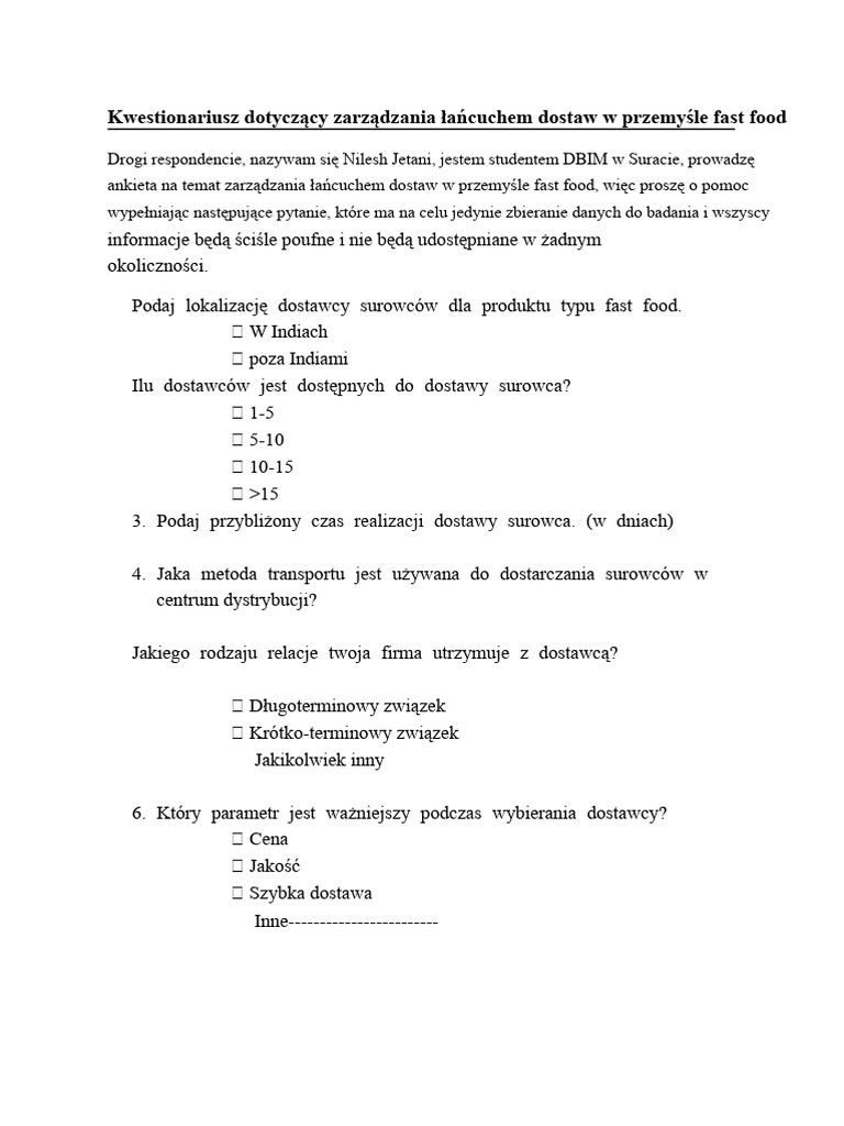 Kwestionariusz PDF | PDF