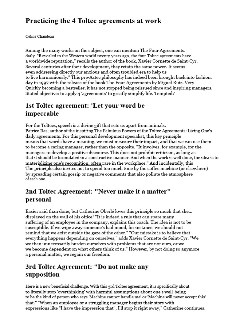Practicing The 4 Toltec Agreements at Work | PDF | Behavioural Sciences ...