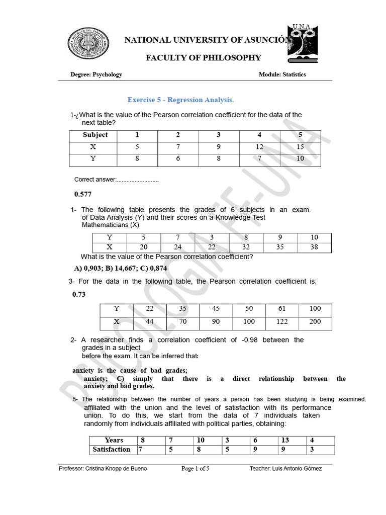 Exercise 5 Statistics | PDF | Regression Analysis | Statistics