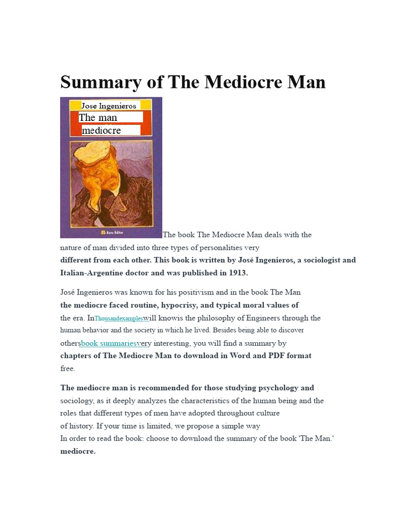 Summary of The Mediocre Man Book | PDF | Sociology | Behavioural Sciences