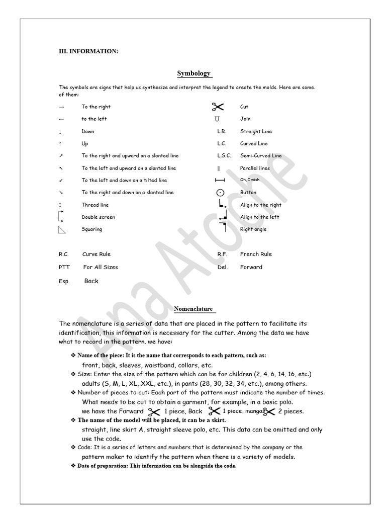 Pattern Making Symbols and Nomenclature | PDF | Clothing