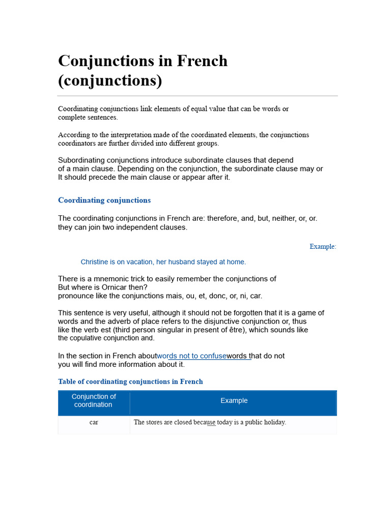 French Conjunctions Explained | PDF | Syntax | Grammar