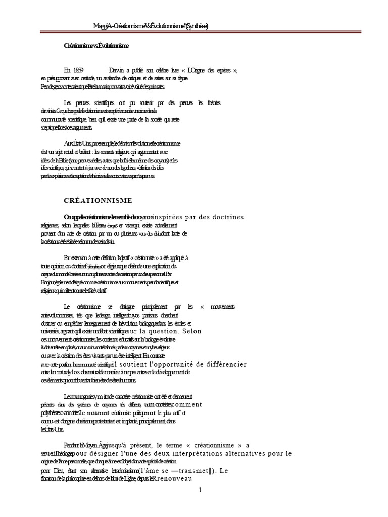 Créationnisme et Évolutionnisme : Débat actuel | PDF | Évolution ...