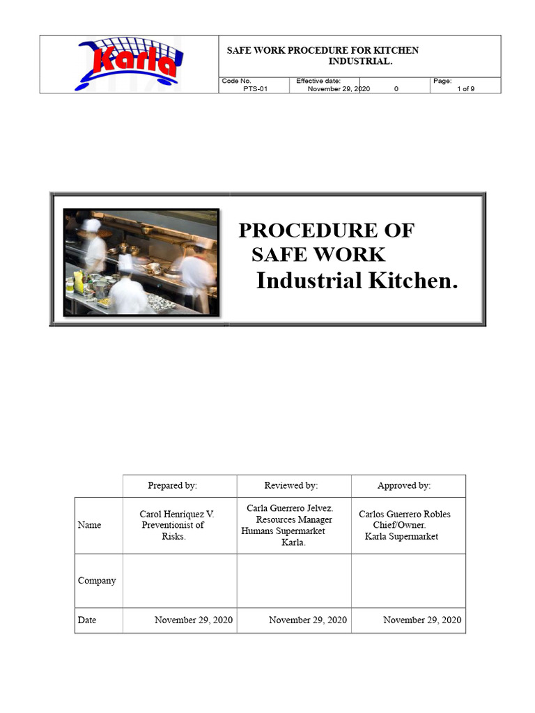PTS-01 Safe Work Procedure Industrial Kitchen Supermarket KARLA | PDF ...