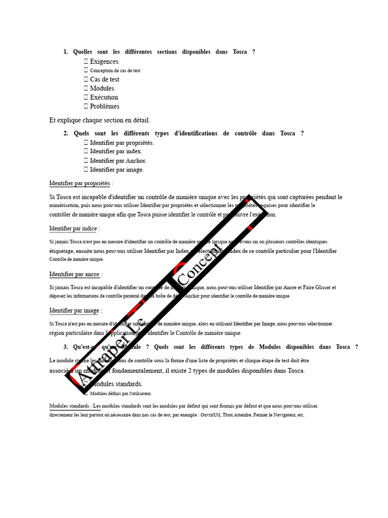Sections et Fonctionnalités de Tosca | PDF | Capture d'écran | Scénario