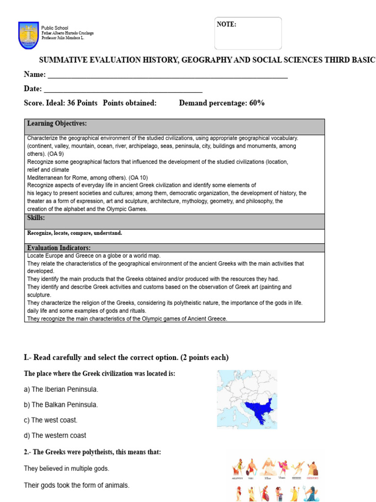 Evaluation History 3rd Grade | PDF | Greeks | Deities