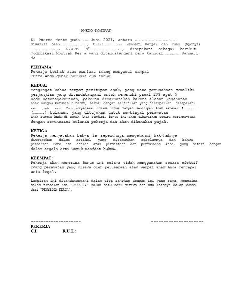 ANEX KONTRAK BONUS KHUSUS Ruang Penitipan Anak | PDF