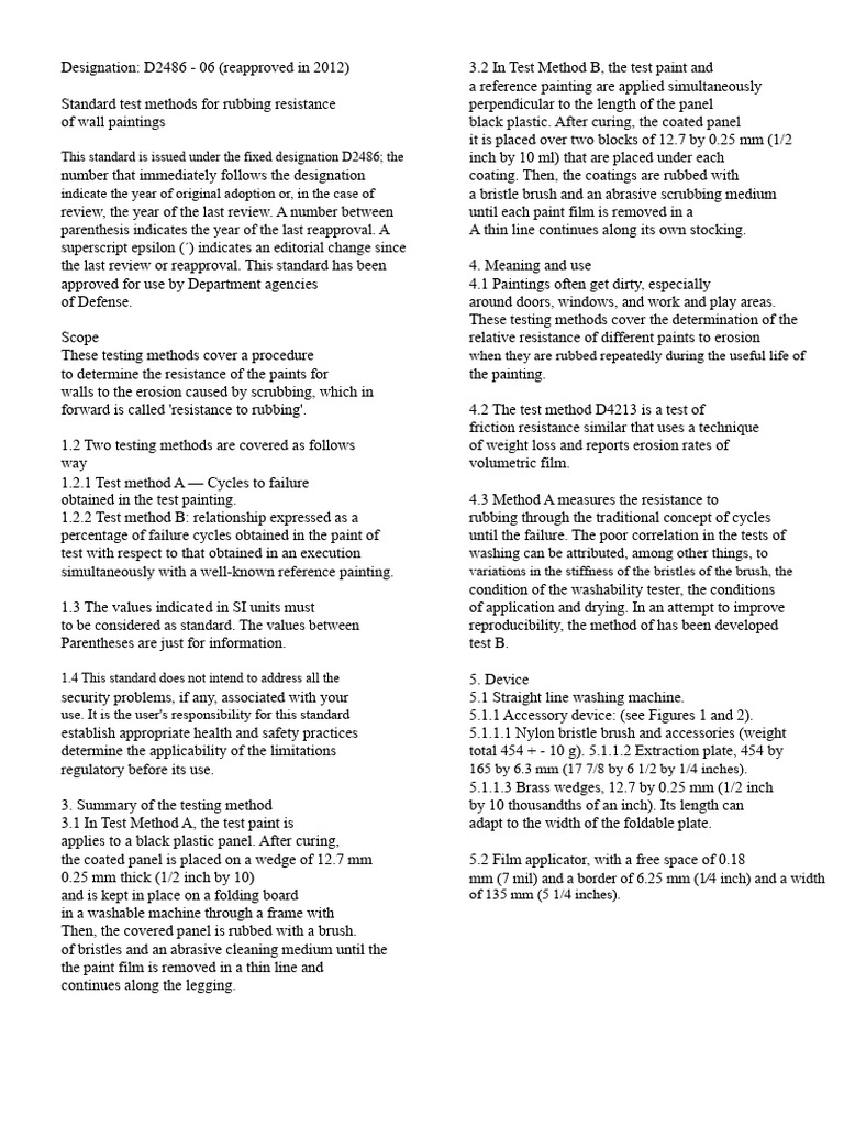 Astm D2486-06 Washability | PDF | Paint | Brush