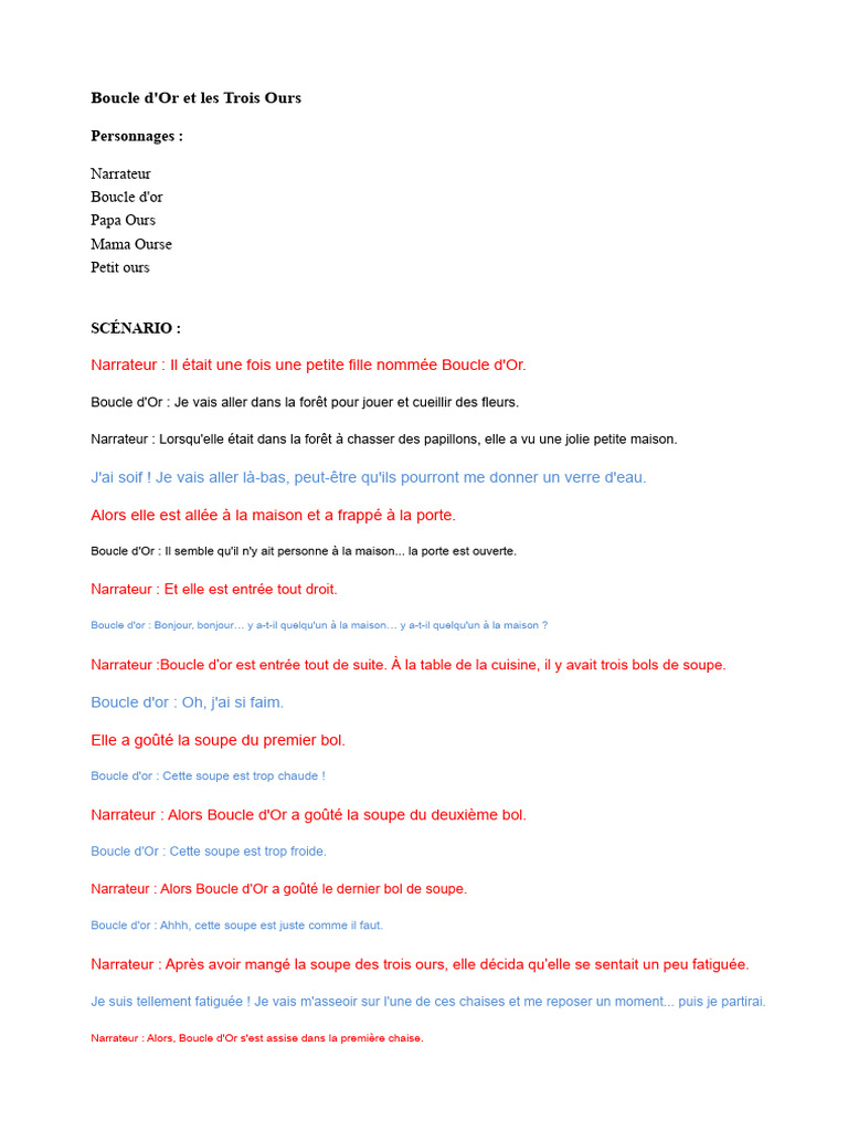 Boucle d'Or et les Trois Ours : Conte classique | PDF | Boucles d'or et ...