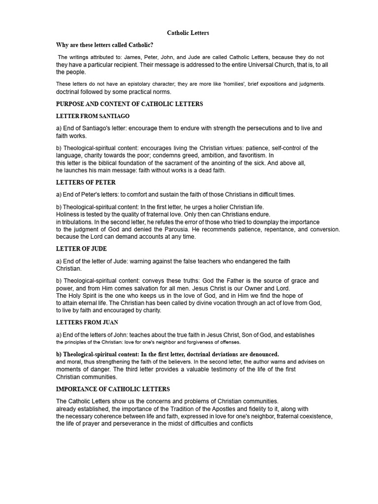 Overview of Catholic Letters' Teachings | PDF | Faith | Catholic Church