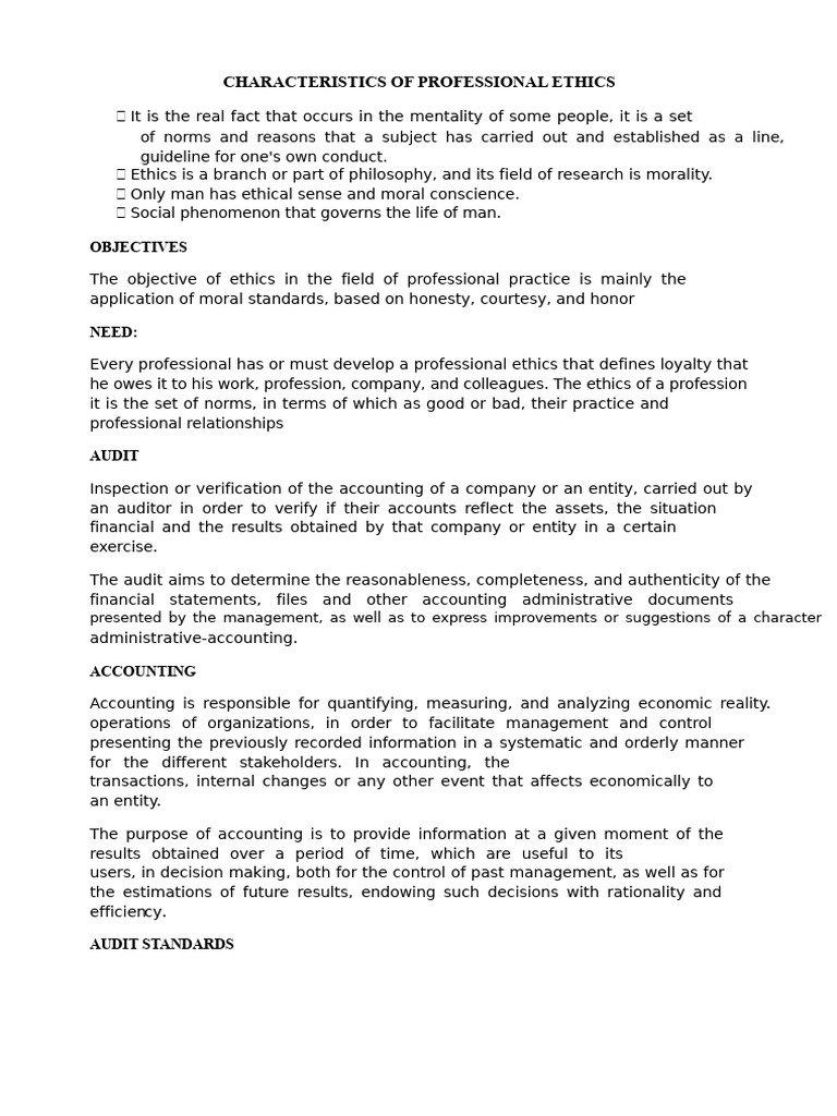 Characteristics of Professional Ethics | PDF | Audit | Accounting