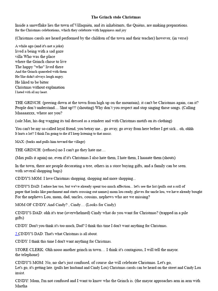 The Grinch Stole Christmas Play | PDF | Christmas