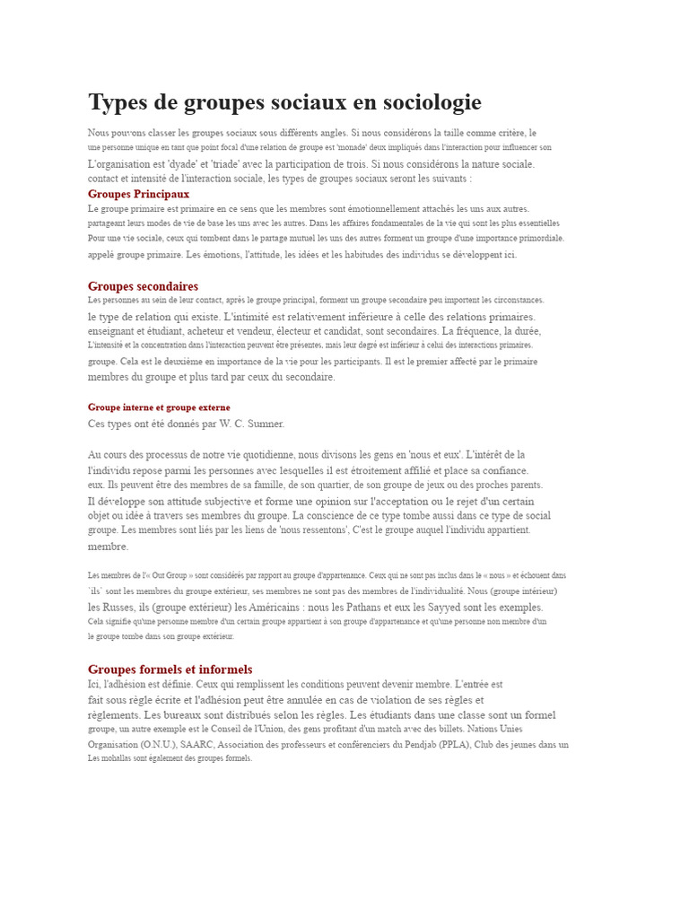 Types de groupes sociaux en sociologie | PDF | Tribu | Sciences ...