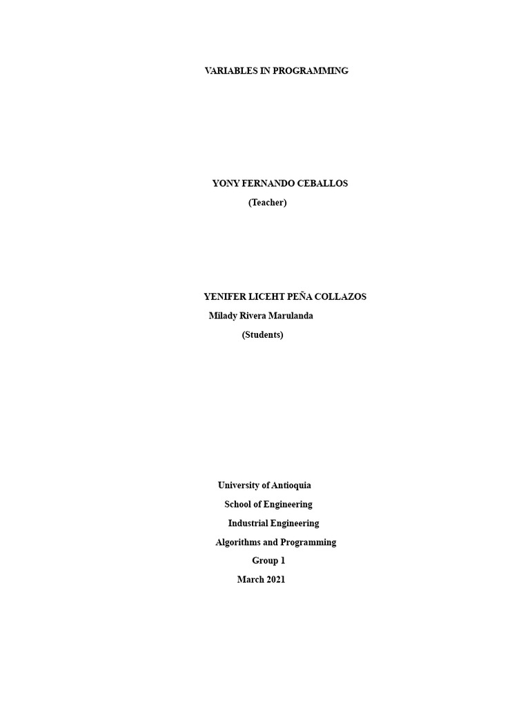 Variables in Programming | PDF | Data Type | Variable (Computer Science)