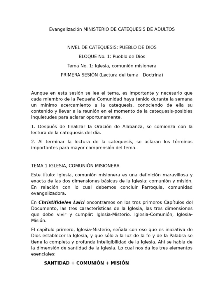 Catequesis de Adultos: Comunión Misionera | PDF | eucaristía | Iglesia ...