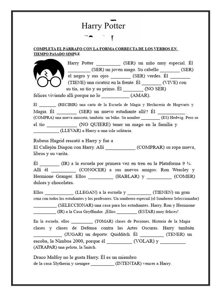 Plantillas de hojas de trabajo del tiempo pasado simple de Harry Potter 102364 | PDF | J. K ...