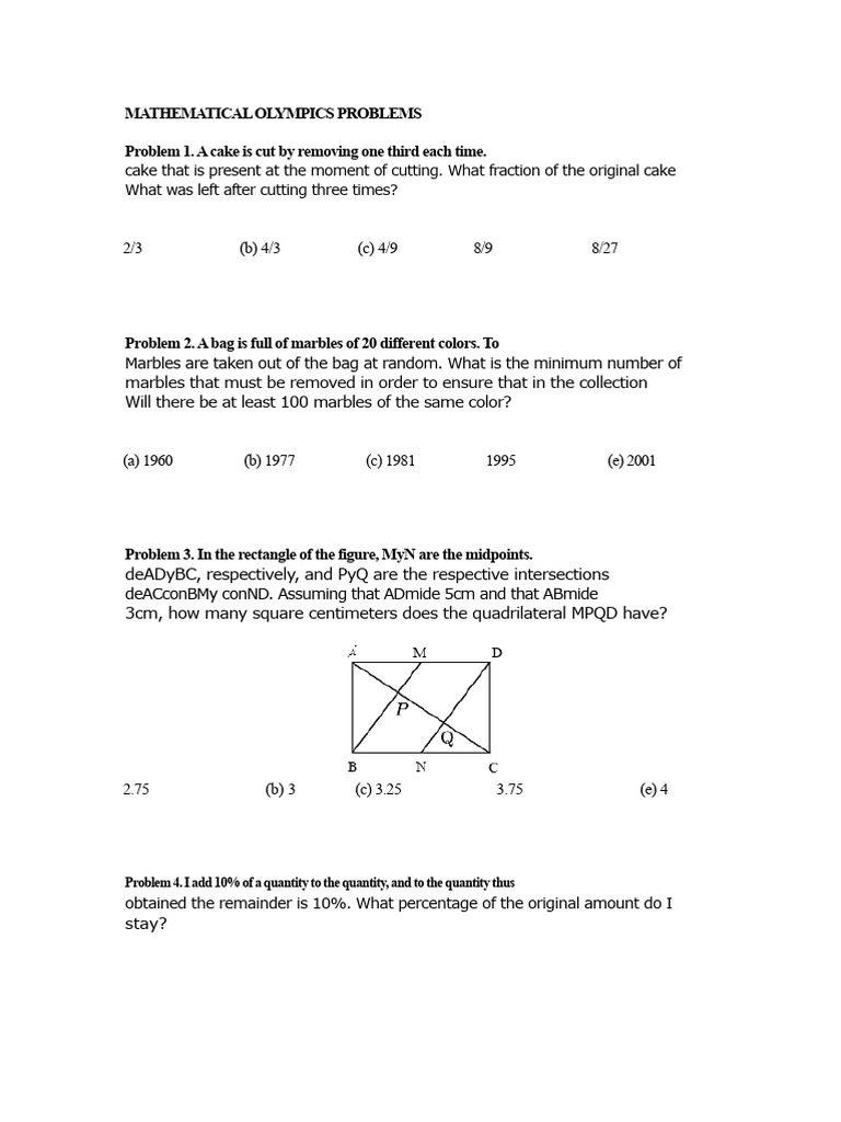 Math Olympiad Problem Set | PDF | Area | Circle