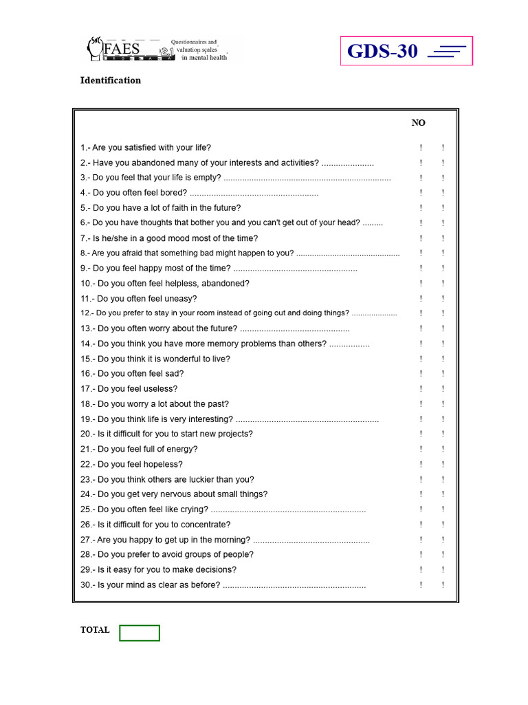 Geriatric Depression Scale-30 Questionnaire | PDF | Thought | Emotions