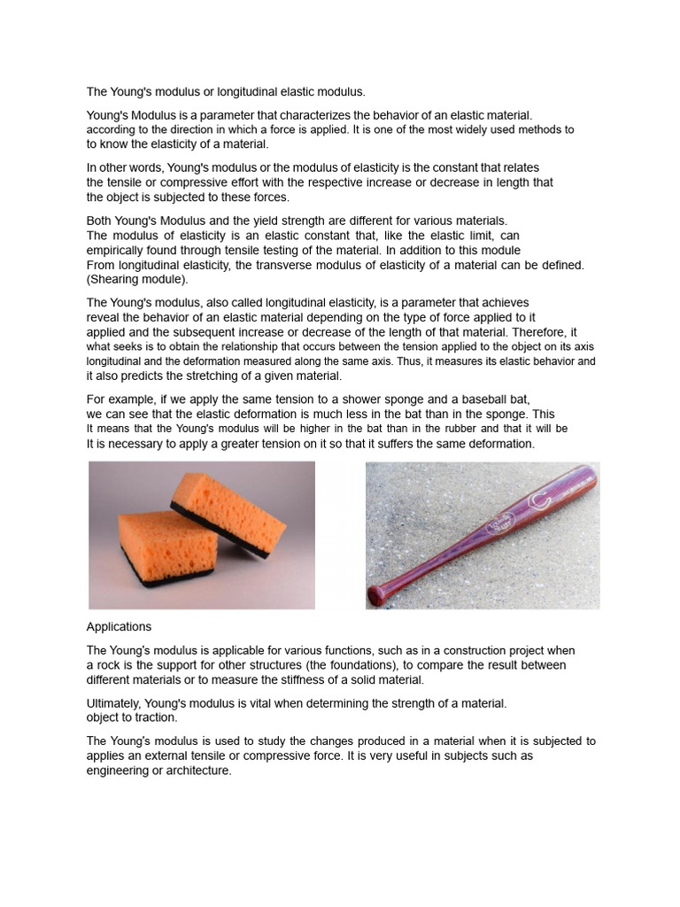 The Young's Modulus or Longitudinal Elasticity Modulus | PDF | Young's ...