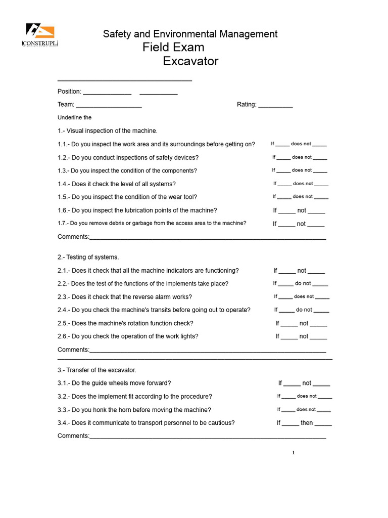 Excavator Safety Management Exam Guide | PDF