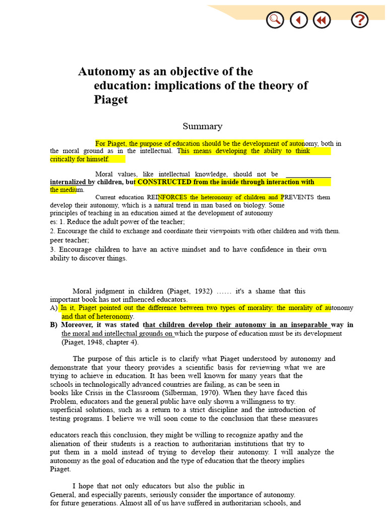 Developing Autonomy in Education: Piaget's Theory | PDF | Autonomy ...