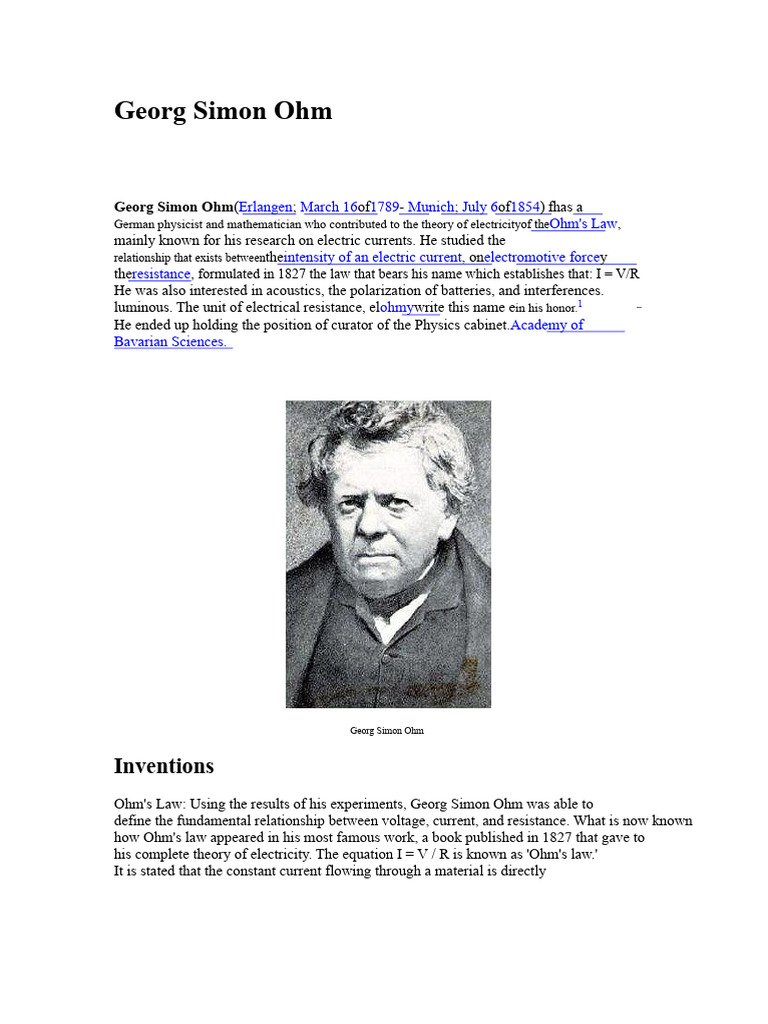 Georg Simon Ohm | PDF | Electric Current | Volt