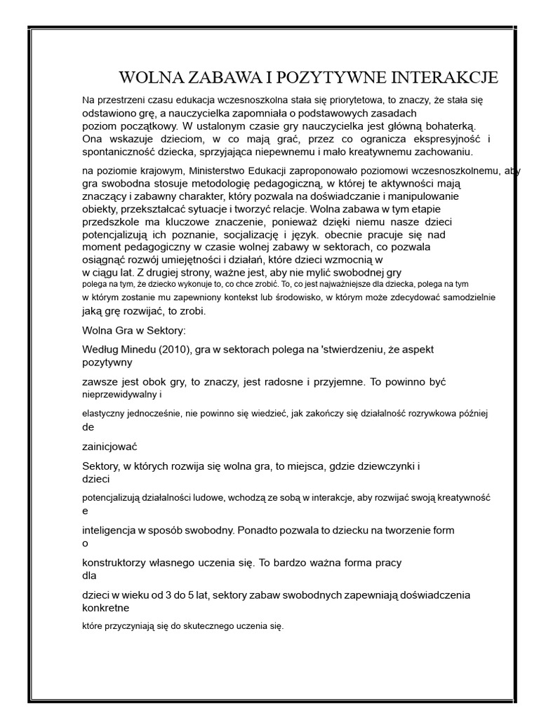 Wolna Zabawa I Pozytywne Interakcje | PDF