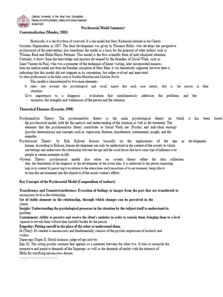 Psychosocial Model in Social Work | PDF | Psychosocial | Psychoanalysis