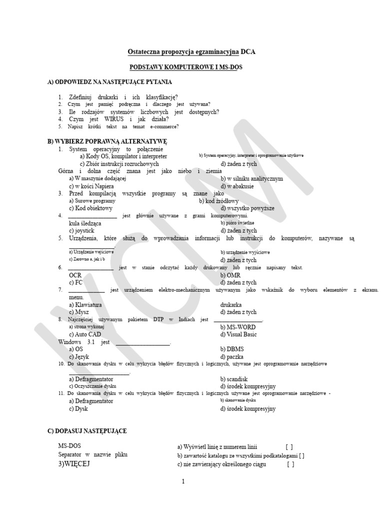 Model Pytania DCA (Ostateczny) | PDF