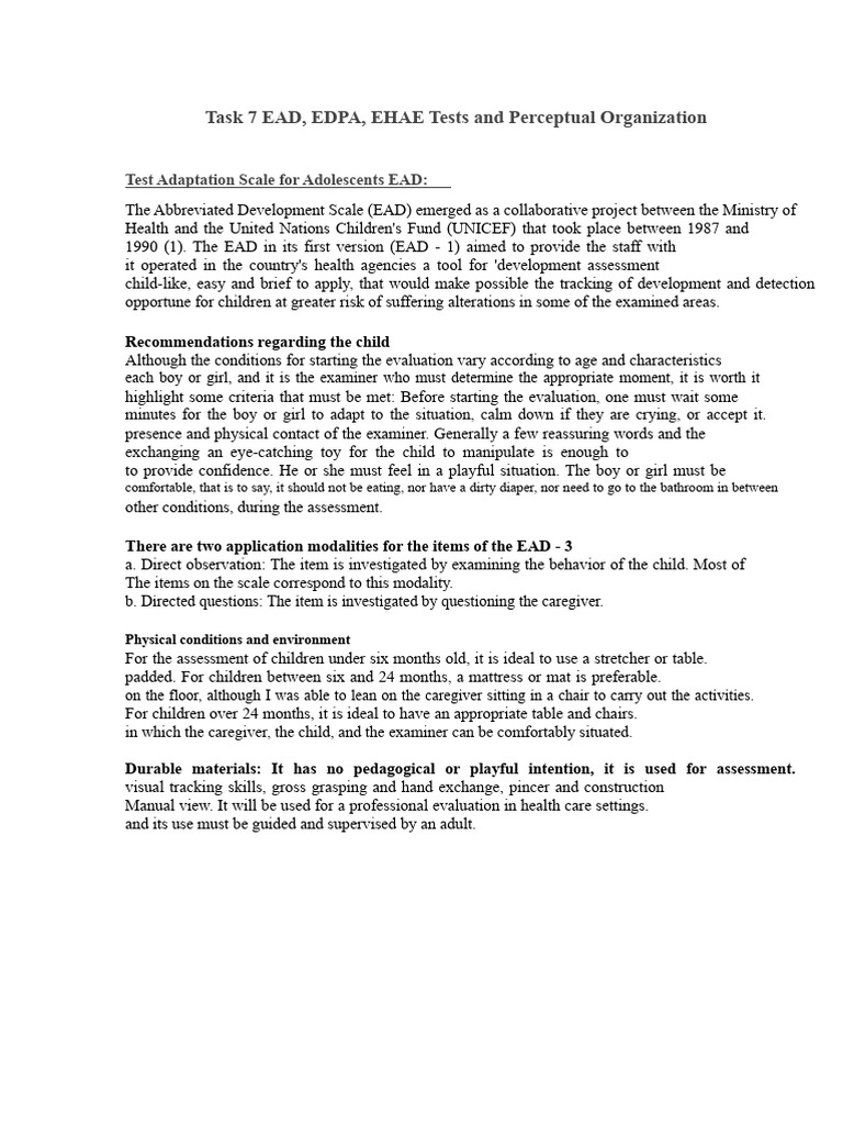 EAD, EDPA, EHAE Tests and Perceptual Organization | PDF | Perception ...