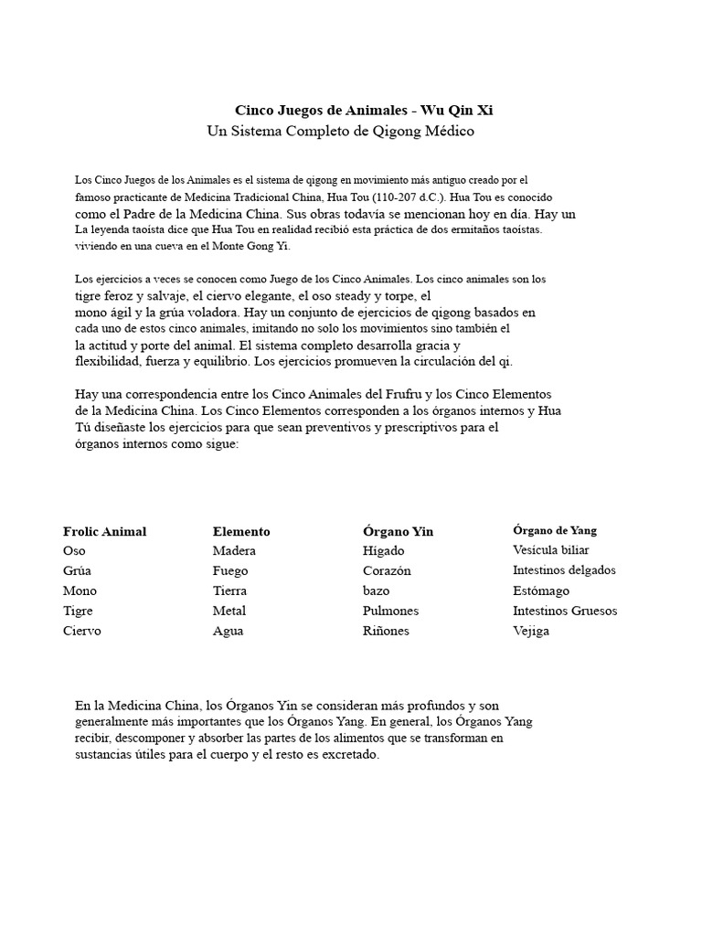 Wu Qin Xi - Un Sistema Completo de Qigong Médico | PDF