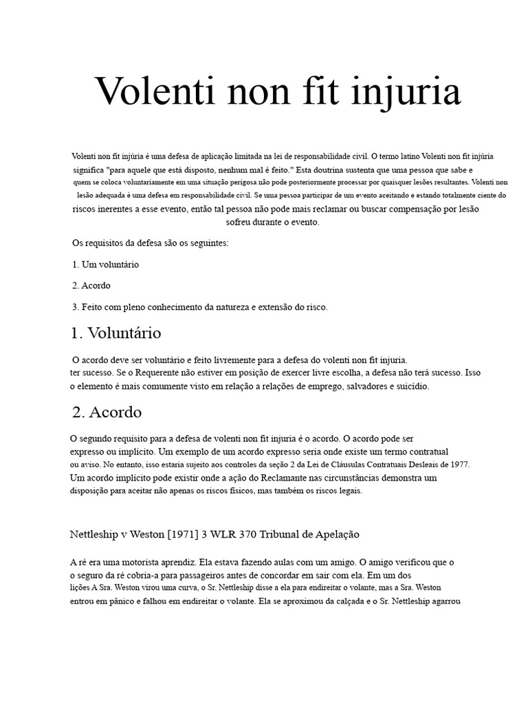 Defesa Volenti Non Fit Injuria Explicada | PDF | Suicídio | Réu