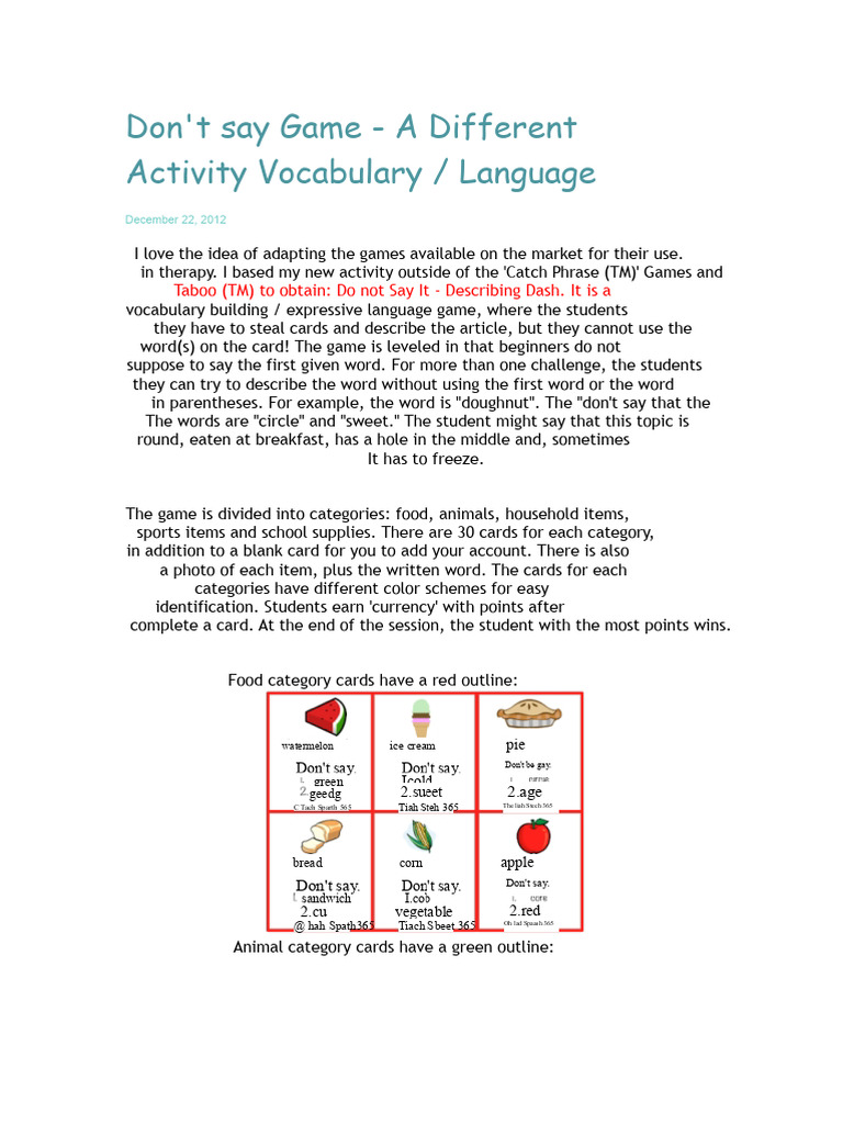 Don't Say It Game | PDF | Human Communication | Linguistics