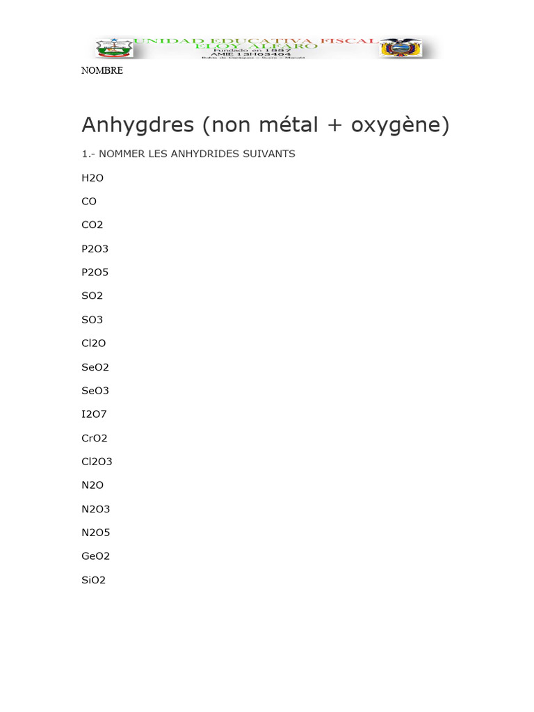 Atelier Premier Anhydrides | PDF | Oxyde | Acide