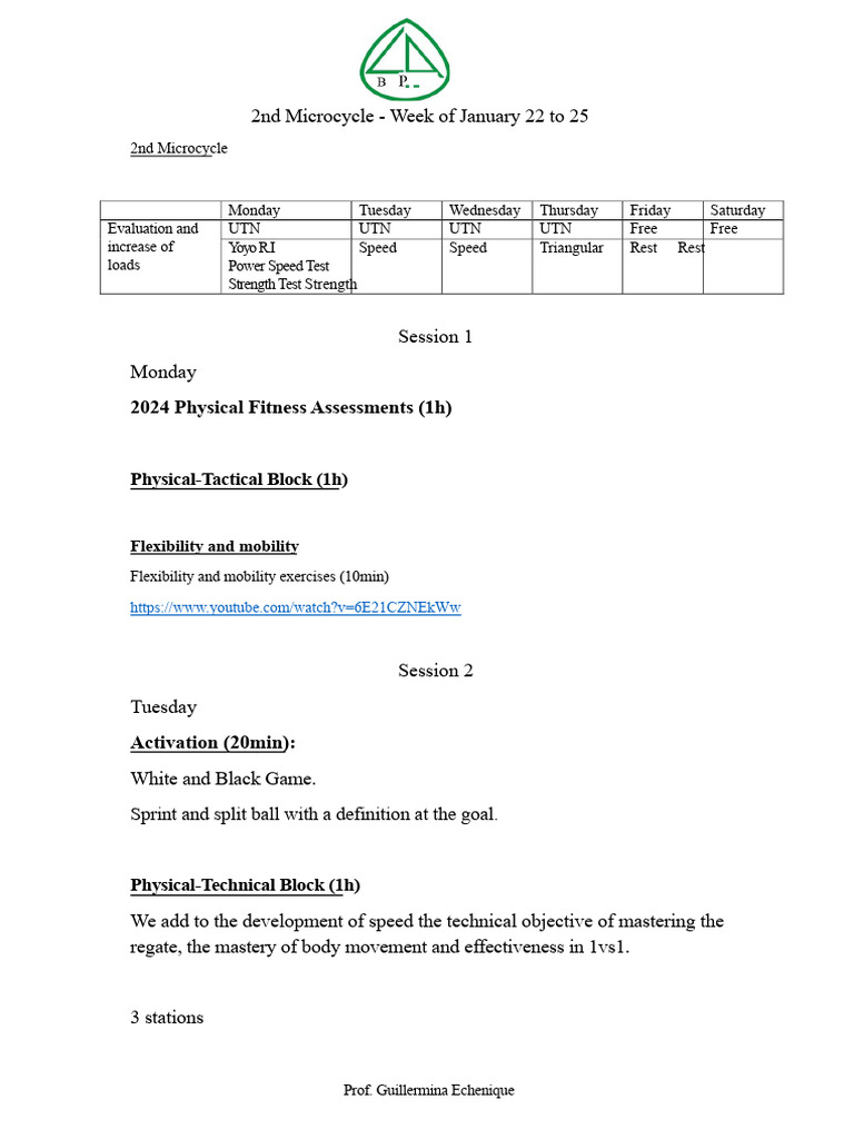 Planning 2nd Microcycle Preseason Women's Soccer 2024 | PDF | Physical ...