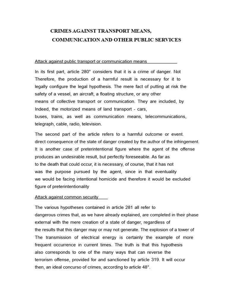 Crimes Against Transportation and Communication Means | PDF | Crimes ...