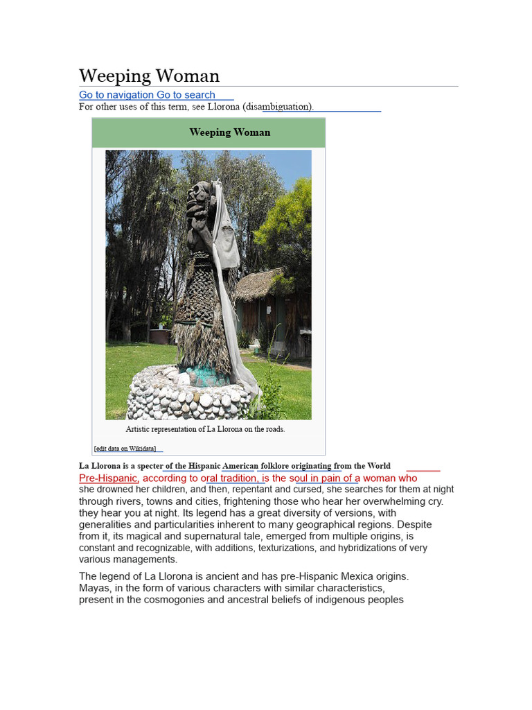 La Llorona: Origins and Folklore | PDF