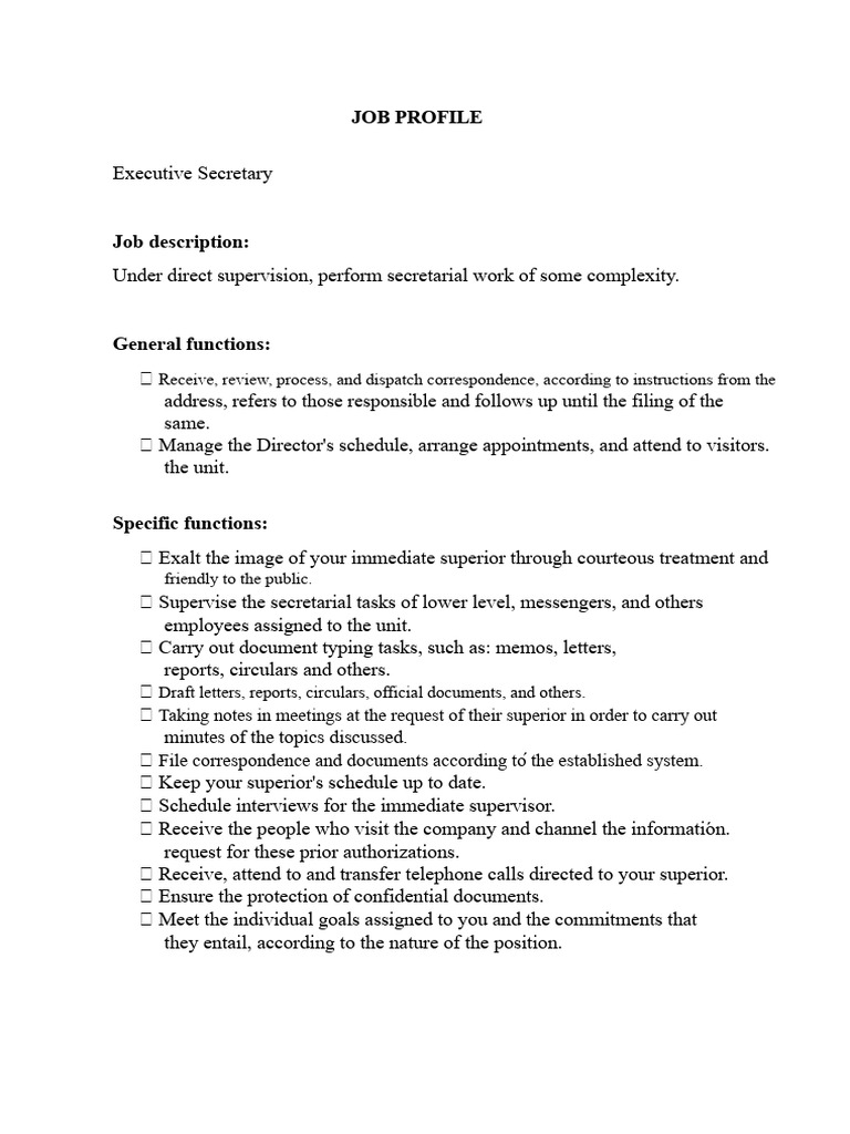 Executive Secretary Job Profile Overview | PDF