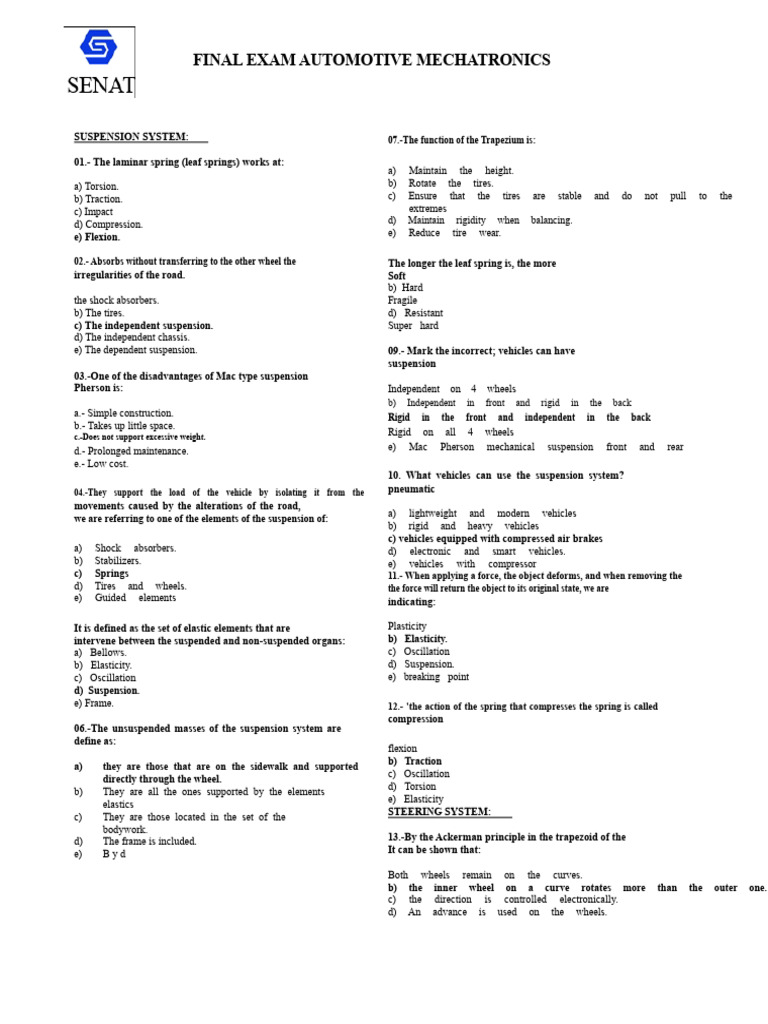 Automotive Mechatronics Final Exam | PDF | Brake | Anti Lock Braking System