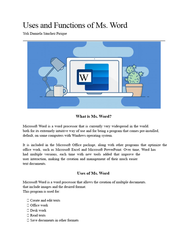 Uses and Functions of Ms. Word | PDF | Microsoft Word | Software