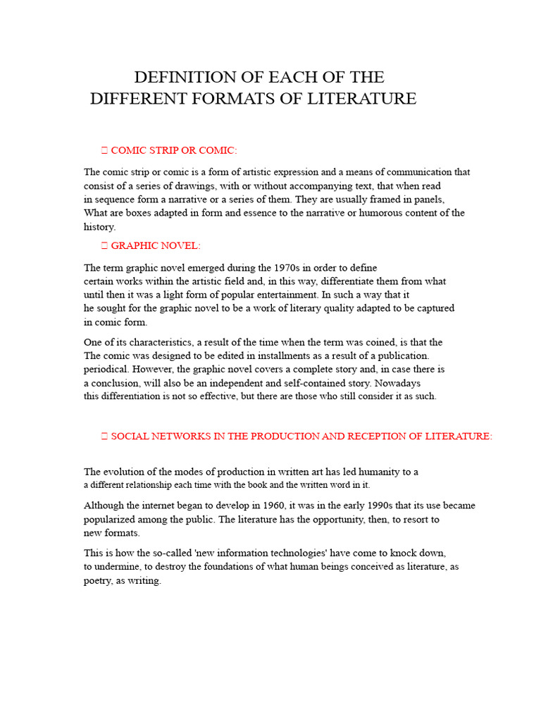 Definition of Each of The Different Formats of Literature | PDF ...