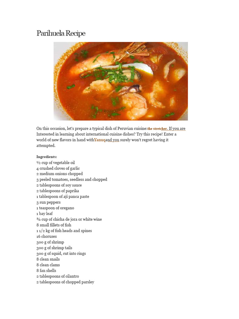 Recipe For Parihuela | PDF | Paprika | Food And Drink Preparation