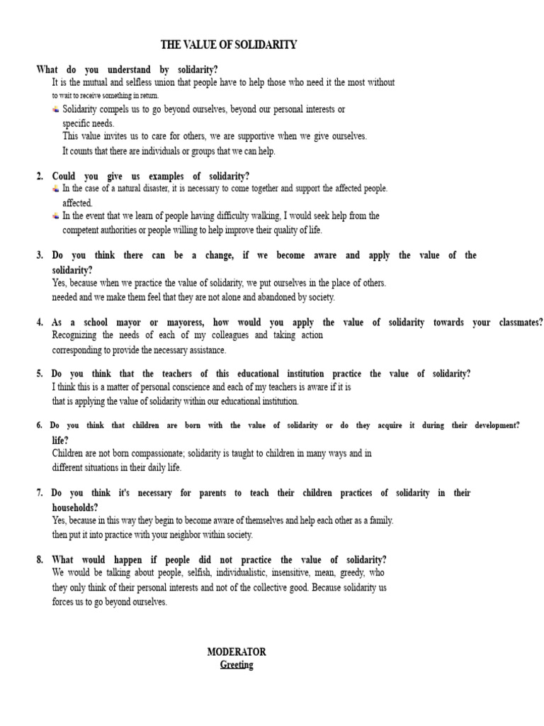 The Value of Solidarity Debate Questions | PDF | Solidarity ...
