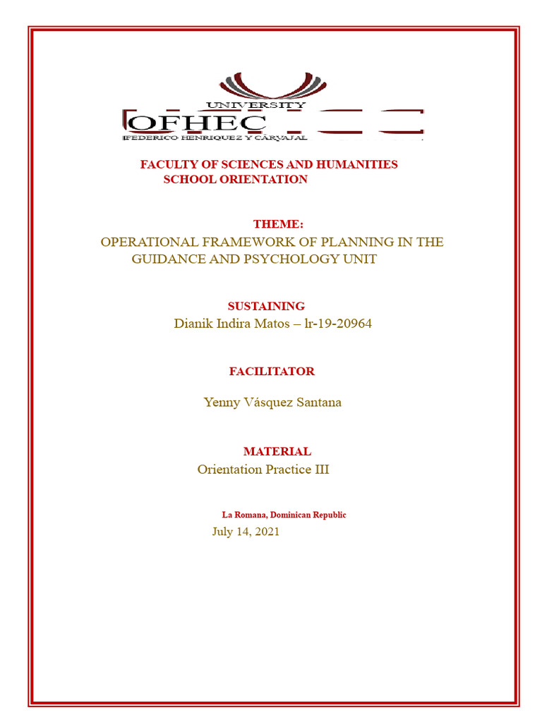 Planning Framework for Guidance Unit | PDF | Psychology | Teachers