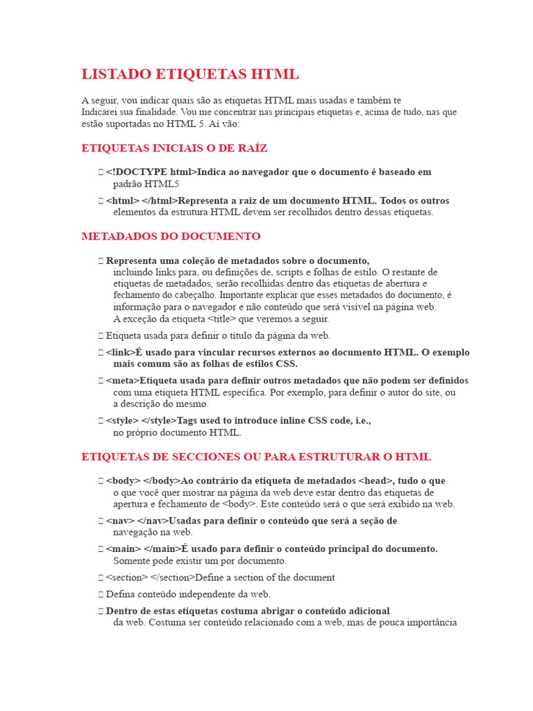 Etiquetas HTML | PDF | Html | Rede mundial de computadores
