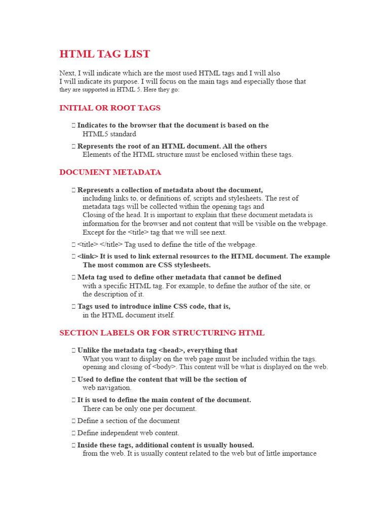 HTML Tags | PDF | Html Element | Html