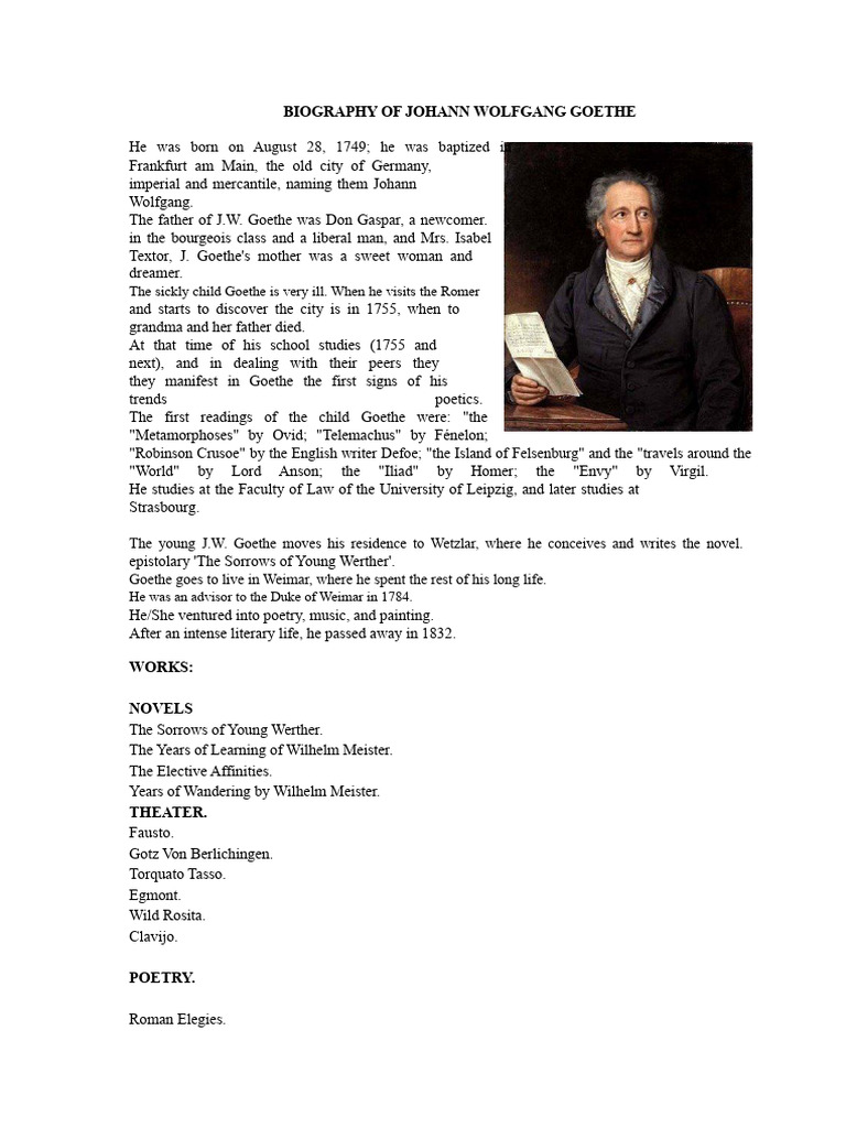 Johann Wolfgang Goethe: A Biography | PDF | Johann Wolfgang Von Goethe