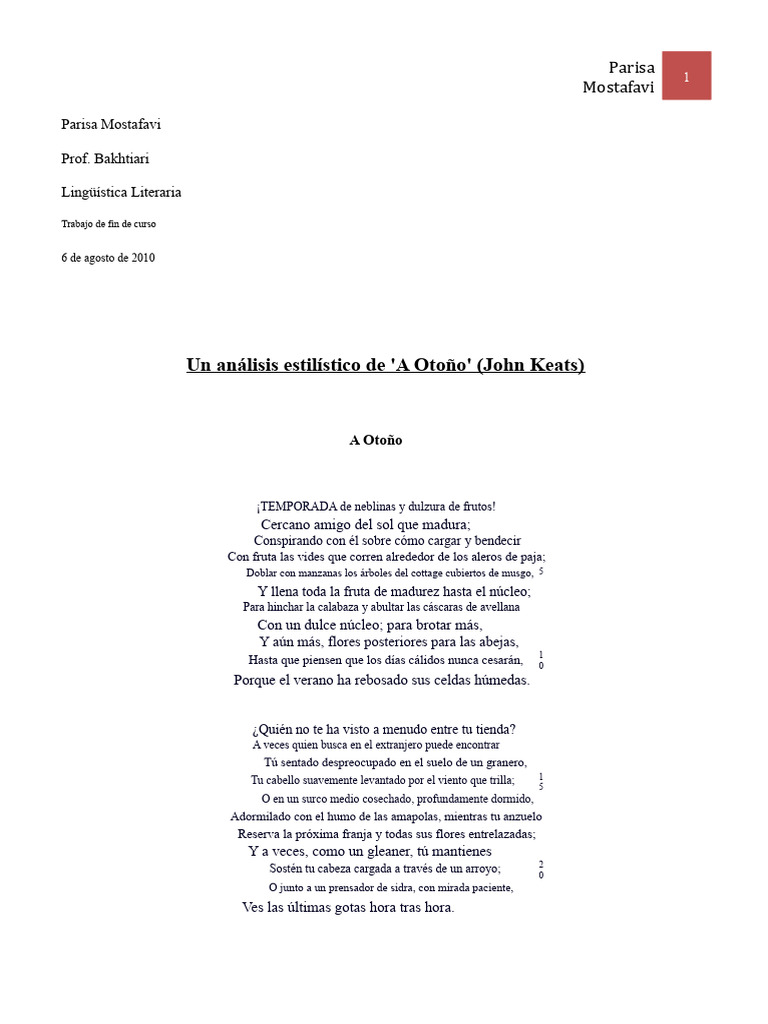 Análisis estilístico de "A Otoño" | PDF | Otoño